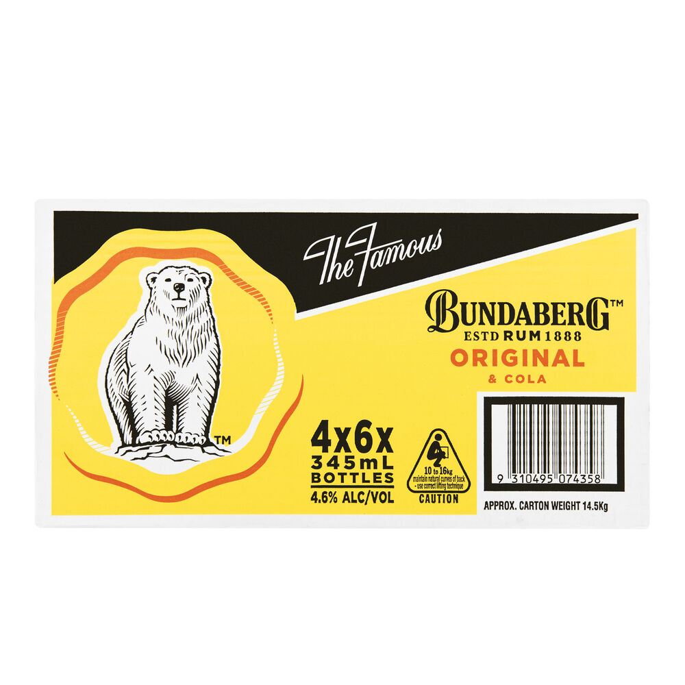 Bundaberg & Cola Bottle 345mL - Single, 6 & 24 Pack Deals