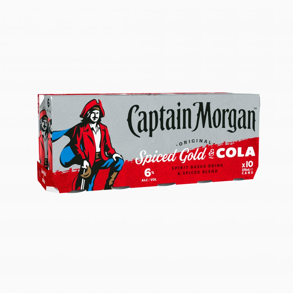 Captain Morgan Spiced Rum & Cola Can 375mL - 10 Pack Deals