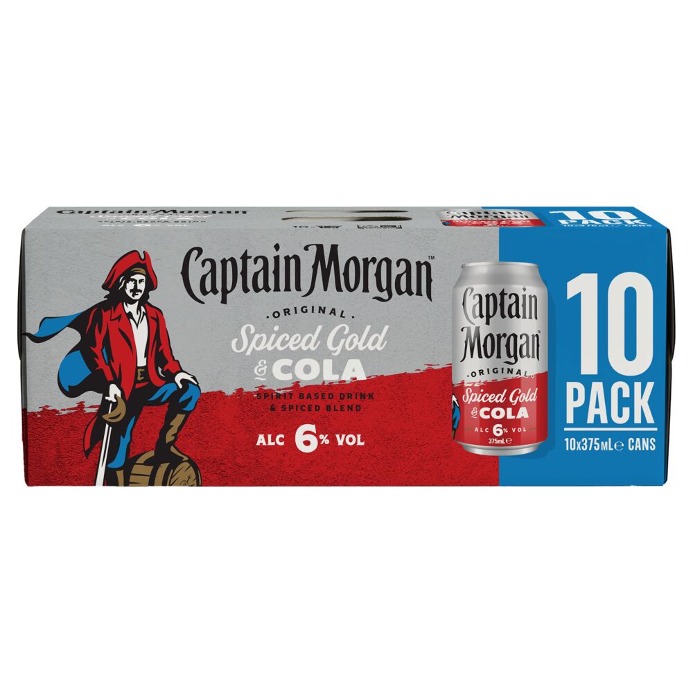 Captain Morgan Spiced Rum & Cola Can 375mL - 10 Pack Deals
