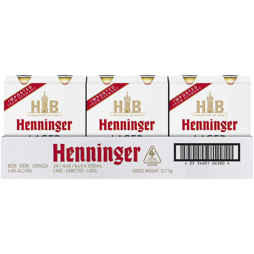 Henninger Lager Can 500mL - Single, 4 & 24 Pack Deals