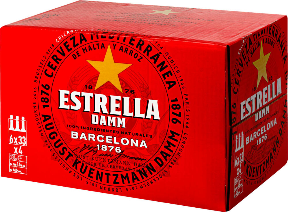 Estrella Damm Lager Bottle 330mL - Single, 6 & 24 Pack Deals
