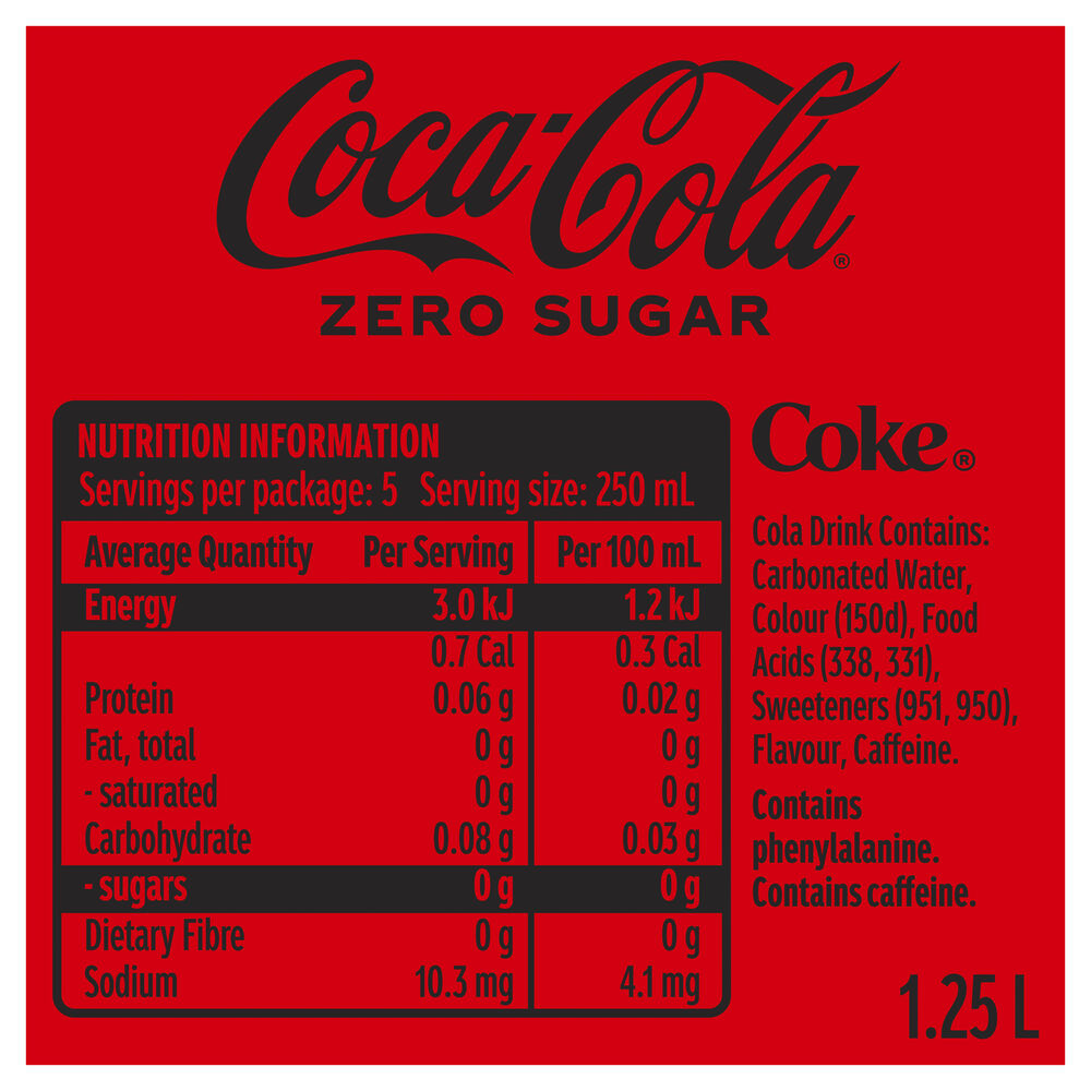 Coca Cola Zero Sugar Soft Drink 1250mL | Liquorland