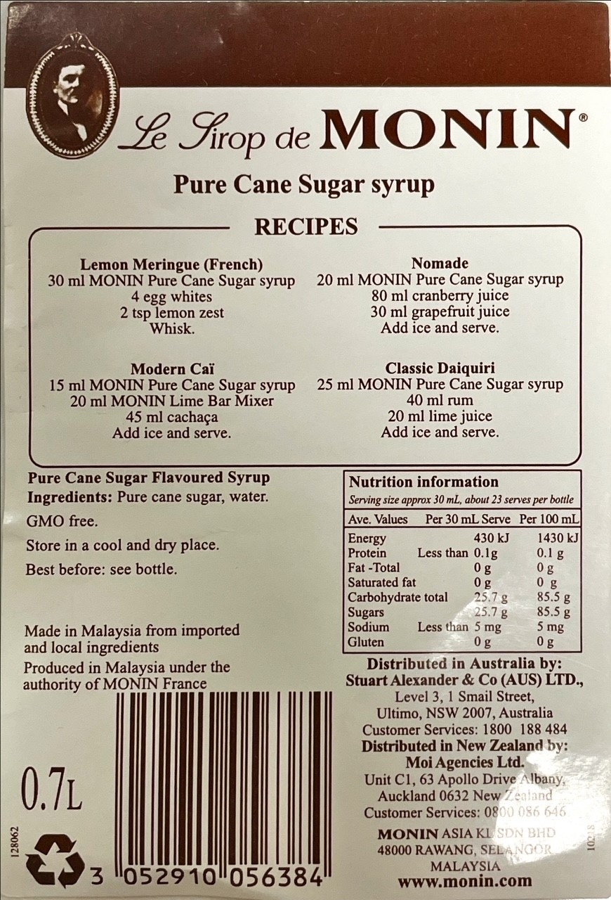 Monin Pure Cane Sugar Syrup 700mL | Liquorland