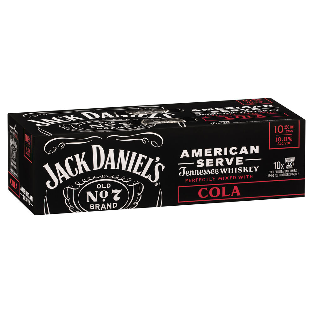 Jack Daniels American Serve & Cola Can 250mL 10pk | Liquorland