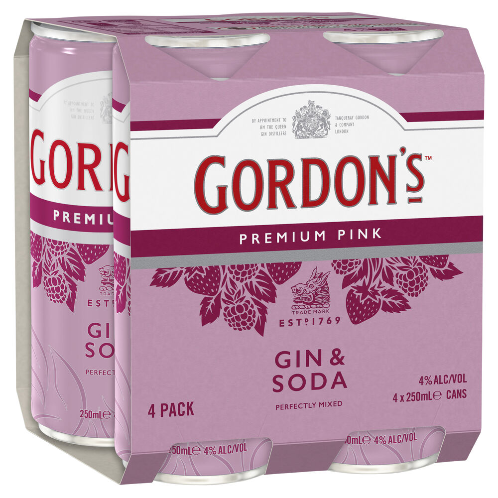 Gordons Pink & Soda Can 250mL - 4 & 24 Pack Deals