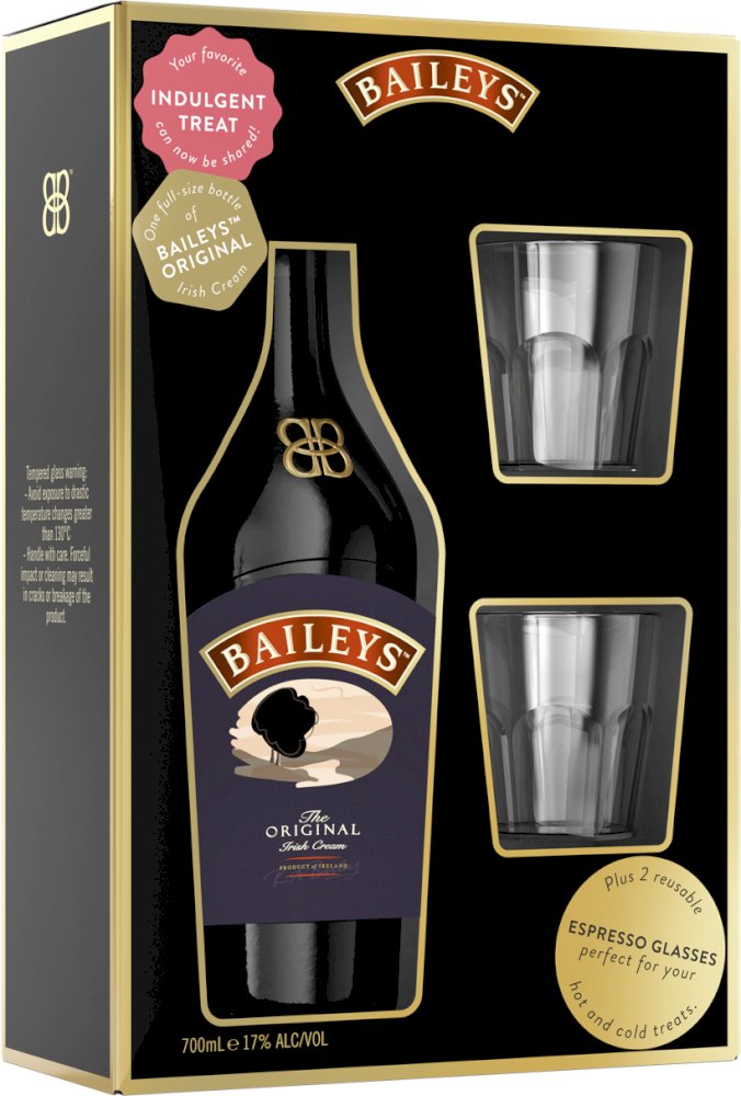 Baileys Irish Cream Liqueur 700mL & 2 Espresso Glass Pack | Liquorland