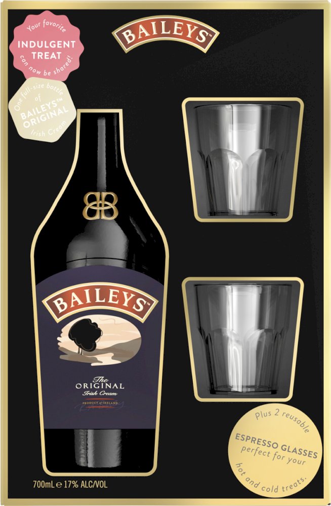 Baileys Irish Cream Liqueur 700mL & 2 Espresso Glass Pack | Liquorland
