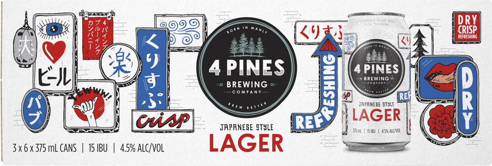 4 Pines Japanese Lager 375mL - Single, 6 & 18 Pack Deals
