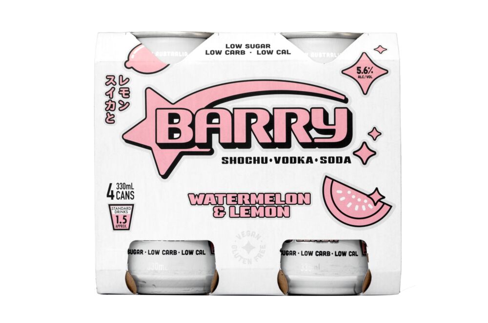 Barry Watermelon & Lemon Can 330mL - Single, 4 & 16 Pack Deals