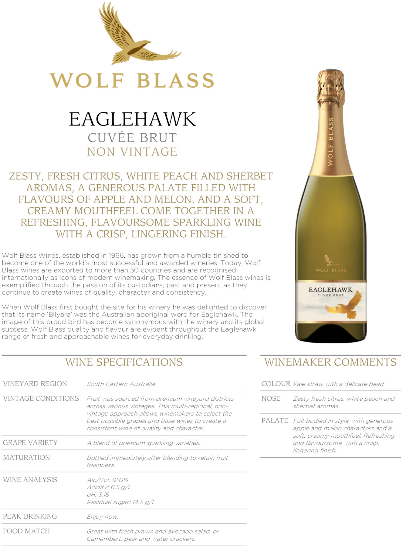 Wolf Blass Eaglehawk Cuvee Brut Sparkling 750mL | Liquorland