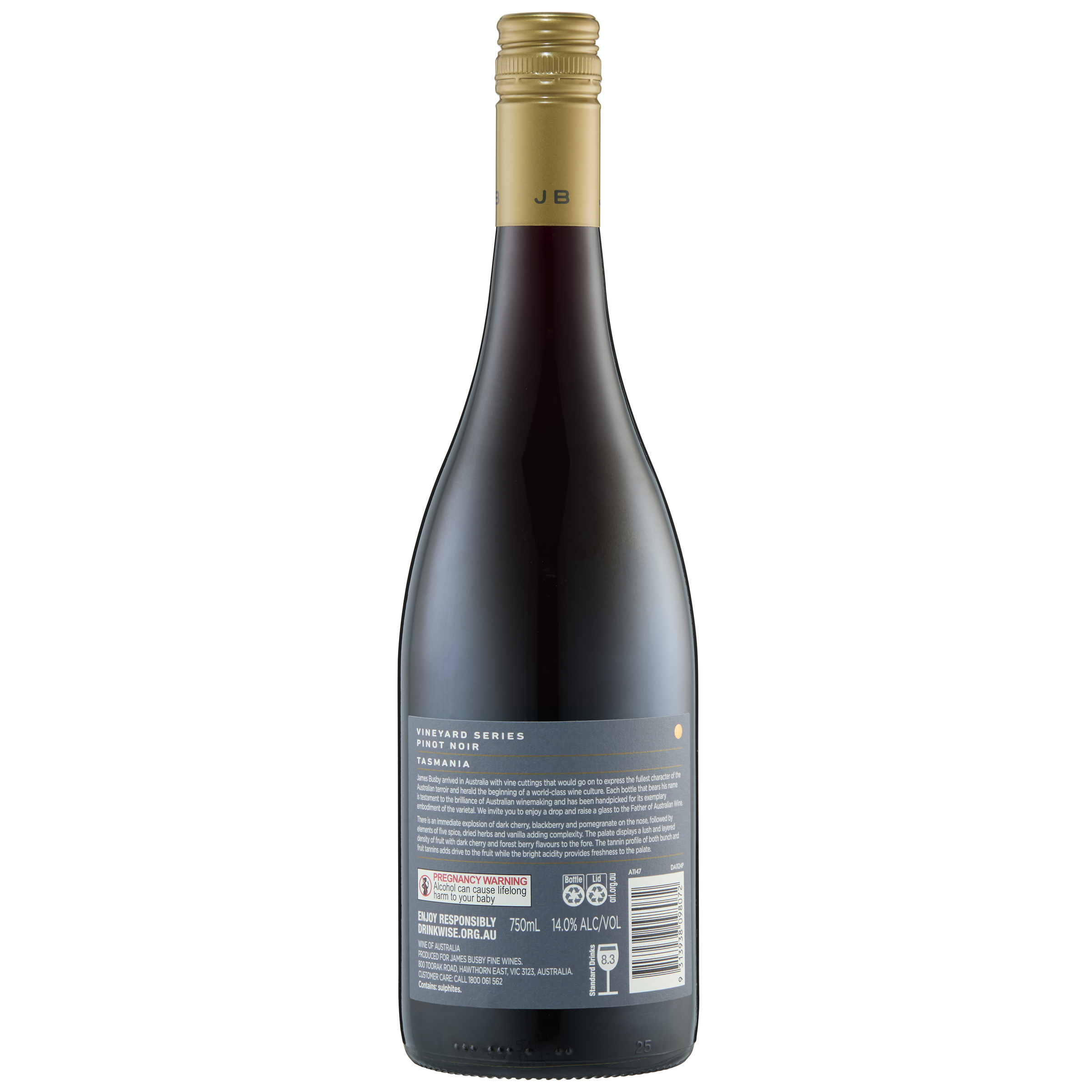 James Busby Vineyard Series Tasmania Pinot Noir 750mL | Liquorland
