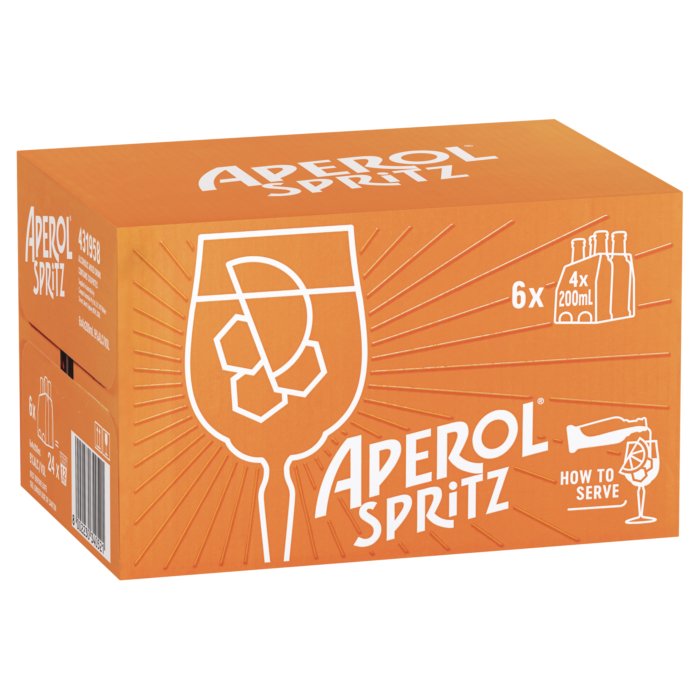 Aperol Spritz Bottle 200mL - Single, 4 & 24 Pack Deals