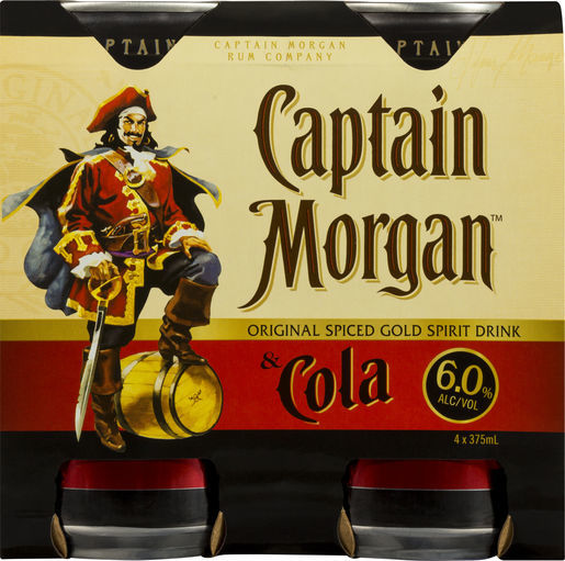 Captain Morgan Spiced Rum & Cola Can 6% 375mL | Liquorland
