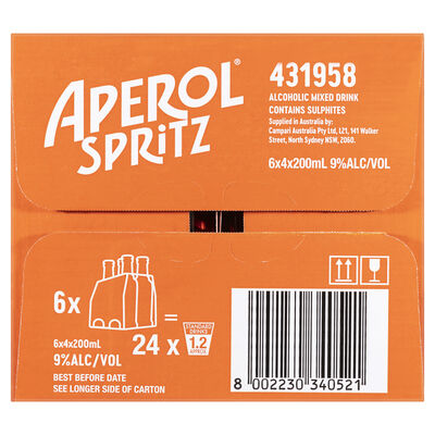 Aperol Spritz Bottle 200mL - Single, 4 & 24 Pack Deals